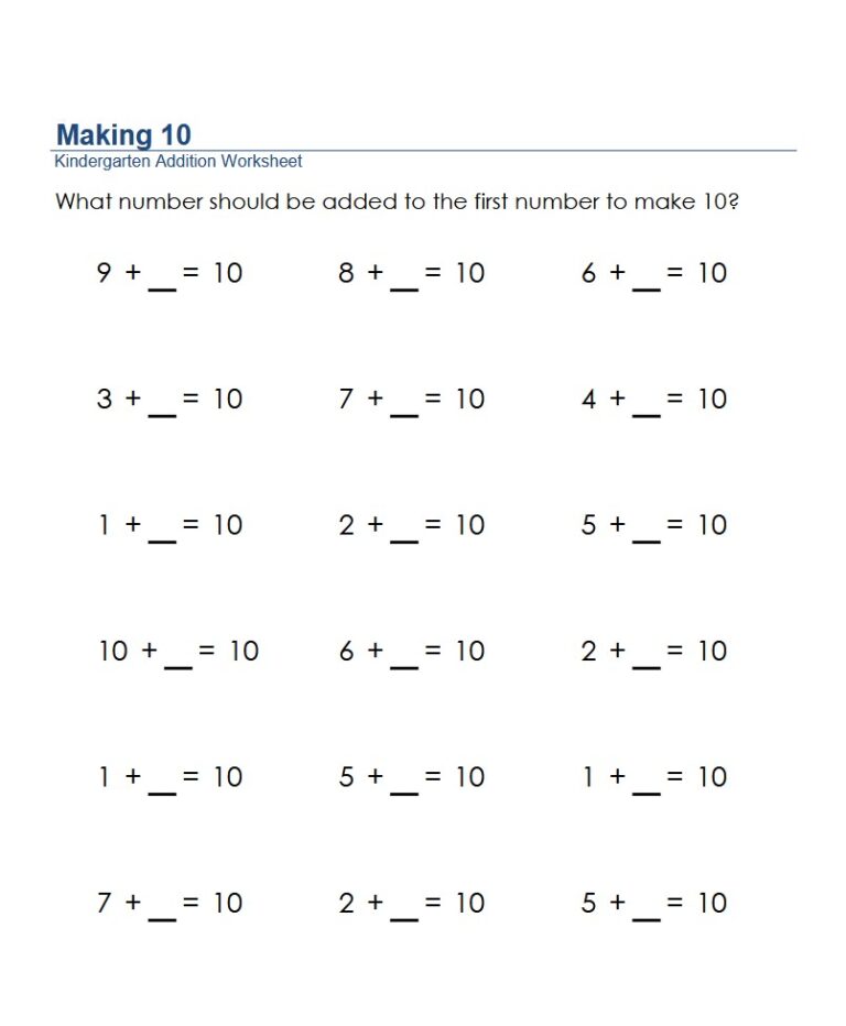 Kindergarten Making 10 Worksheets Printable - Worksheets HQ