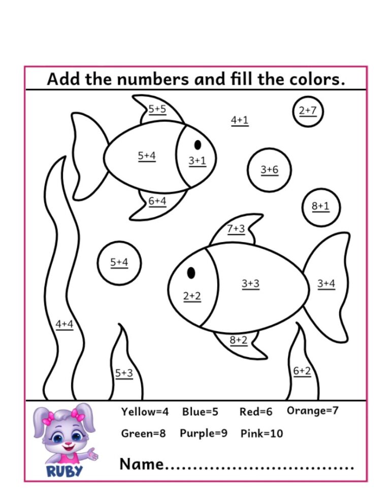 Color by Addition Worksheet - Worksheets HQ